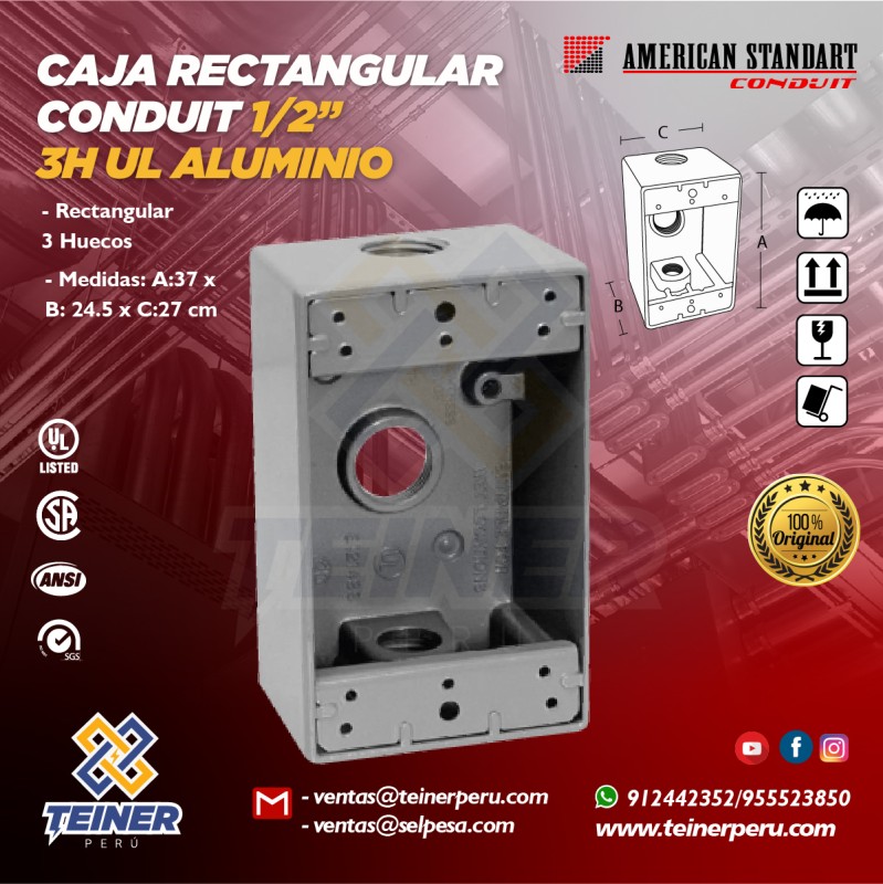 AMERICAN STANDART - CAJA RECTANGULAR CONDUIT 1/2´´ HC3H UL ALUMINIO ...