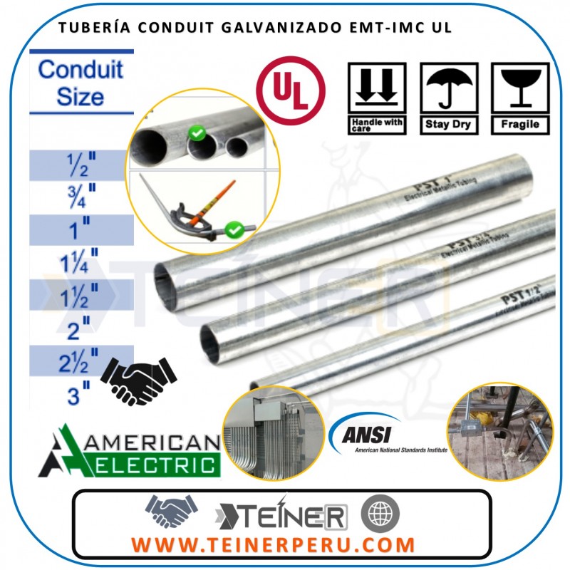 AMERICAN ELECTRIC TUBO CONDUIT EMT GALVANIZADO 21/2¨ X 3MTS ANSI 80.3 UL 797 PST - TEINER