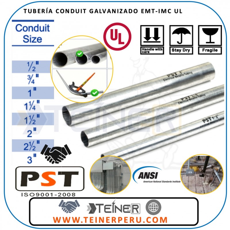 PROSTAR TUBO CONDUIT EMT GALVANIZADO 3/4¨ X 3MTS ANSI 80.3 UL 797 PST ...